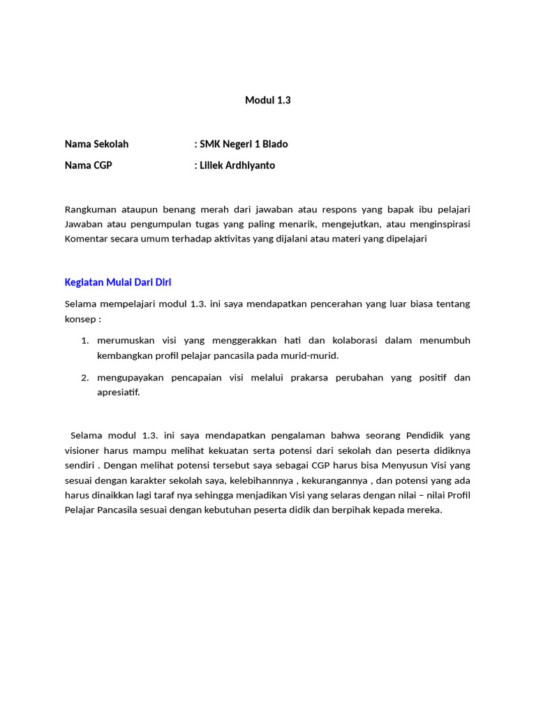 Jurnal Pendampingan Daring Modul 1.3 | PDF