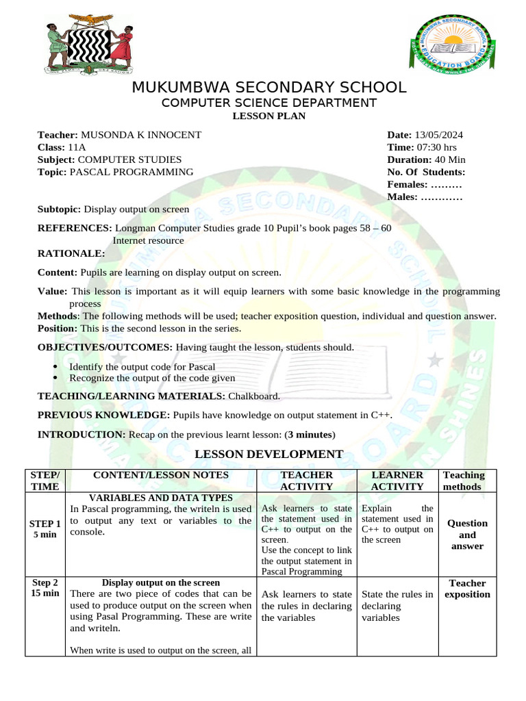 Pascsl Lesson 3 | PDF