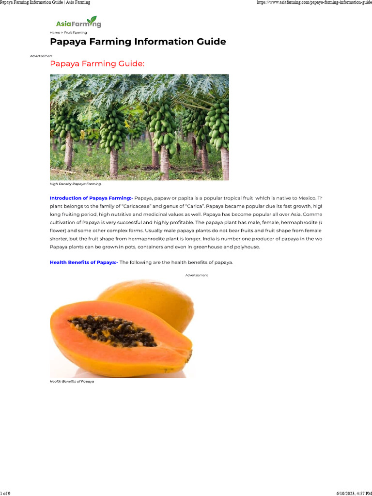 Papaya Farming Information Guide Asia Farming | PDF