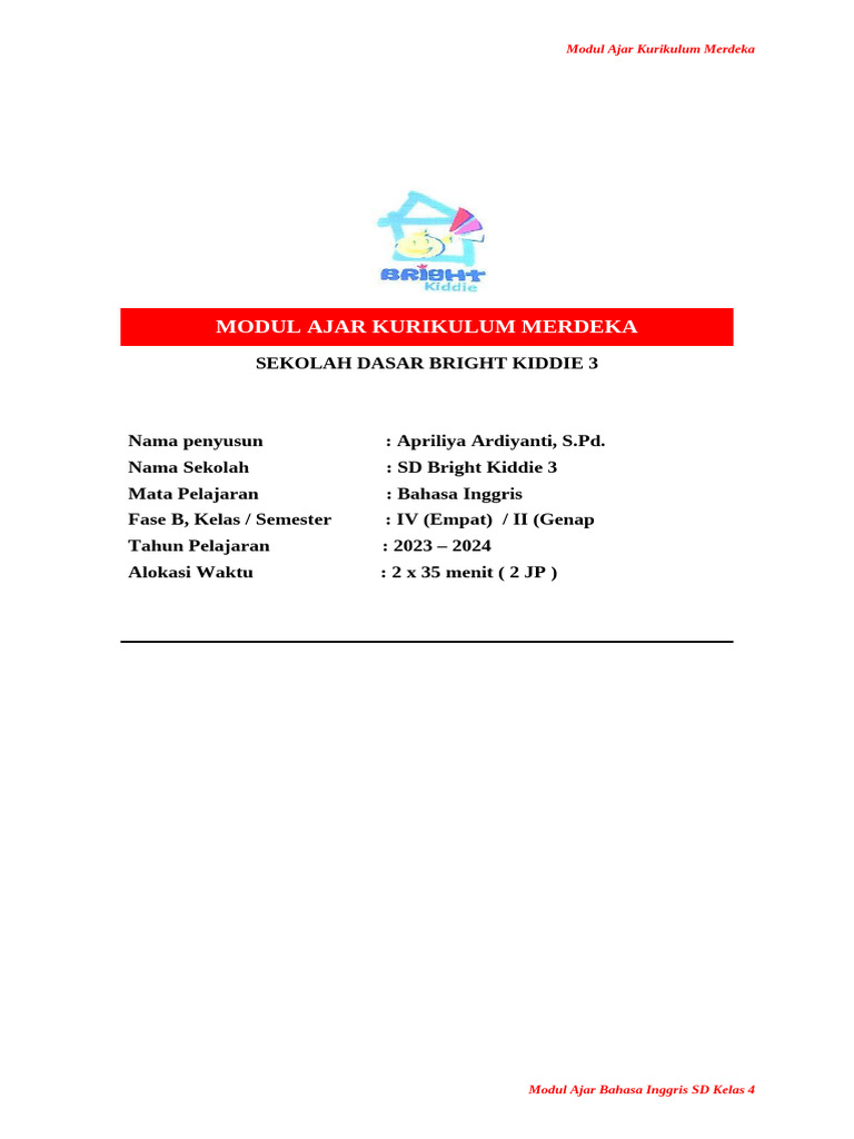 Modul Ajar English PS 4-MS - April | PDF