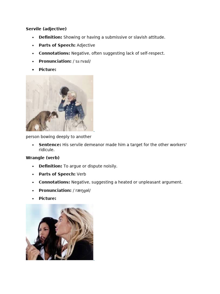 Servile (Adjective) Definition: Parts of Speech: Connotations: Pronunciation: Picture | PDF