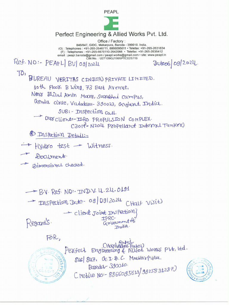 Inspection Call 30m3 06092024 | PDF