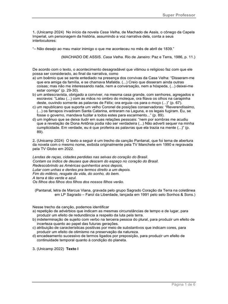 Lista Revisao Linguagens Sem Gabarito | PDF Lista Revisao Linguagens Sem Gabarito | PDF