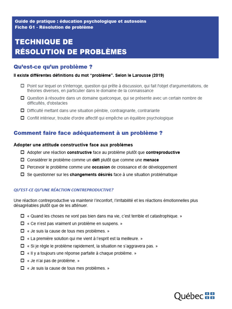Technique de Résolution de Problèmes: Qu Est-Ce Qu Un Problème ? | PDF