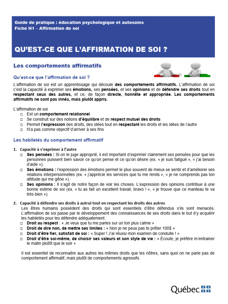Qu'Est Ce Que L'Affirmation de Soi: Les Comportements Affirmatifs | PDF