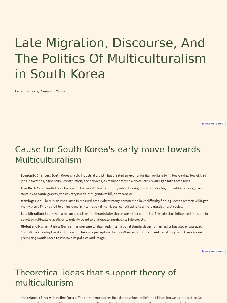 Late Migration Discourse and The Politics of Multiculturalism in South ...
