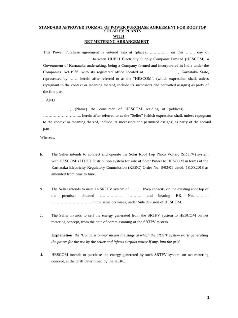 Net Metering PPA Format | PDF