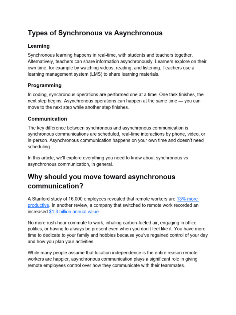Synchronous Vs Asynchronous | PDF