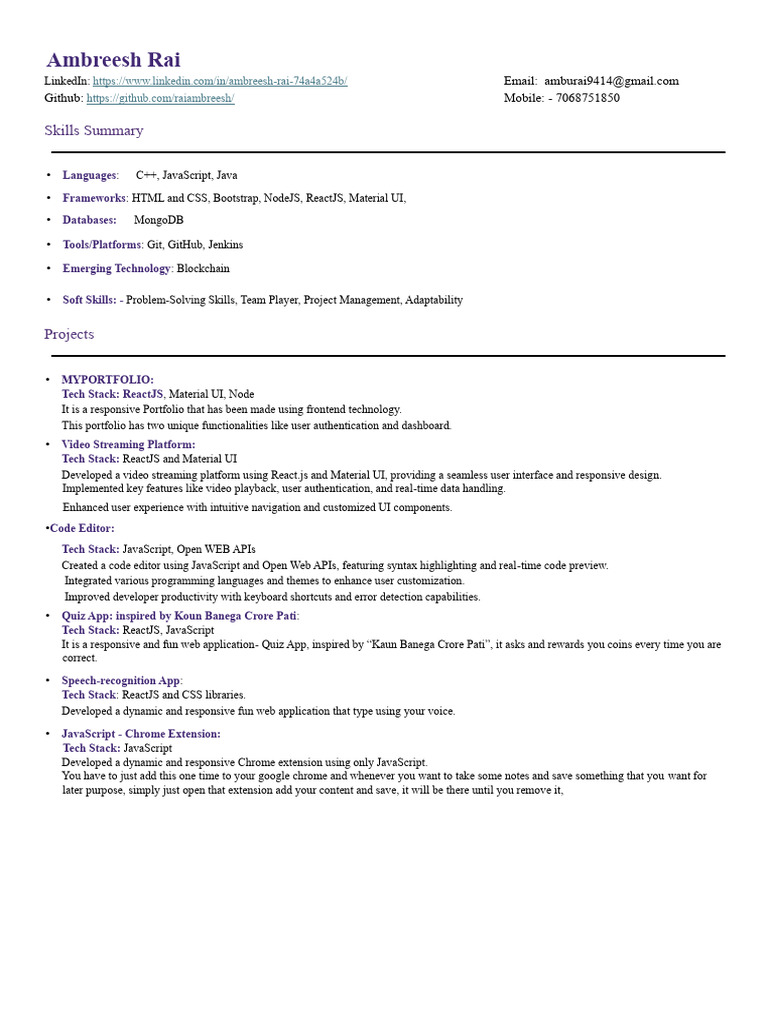AMBREESH SPEC CV | PDF