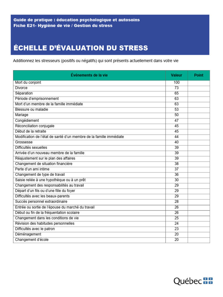 Échelle D'Évaluation Du Stress | PDF
