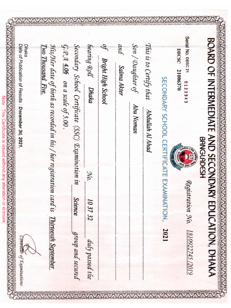 SSC Certificate | PDF