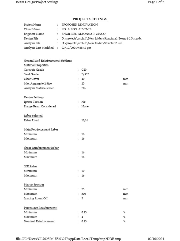 PROJECT SETTING Tie Beam | PDF