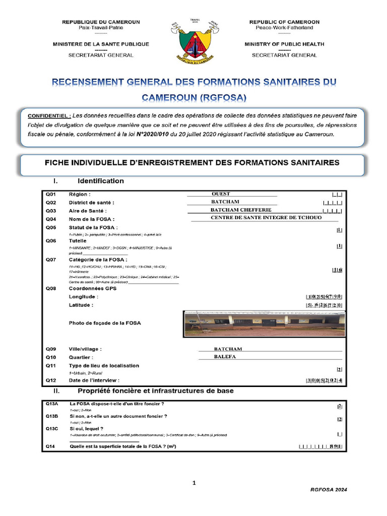 Fiche de Recensement General Des Formations Sanitaires Au Cameroun | PDF