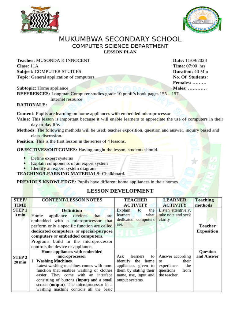 General Application of Computers Lesson 1 | PDF | Input/Output | Embedded System