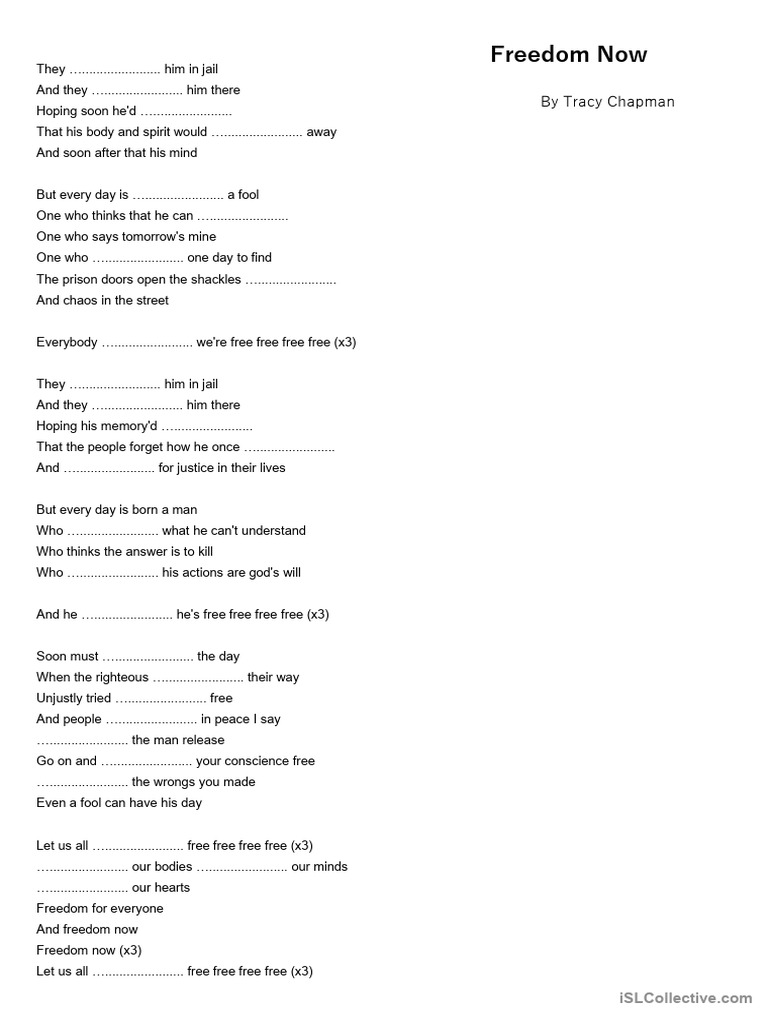 Freedom Now - Tracy Chapman | PDF