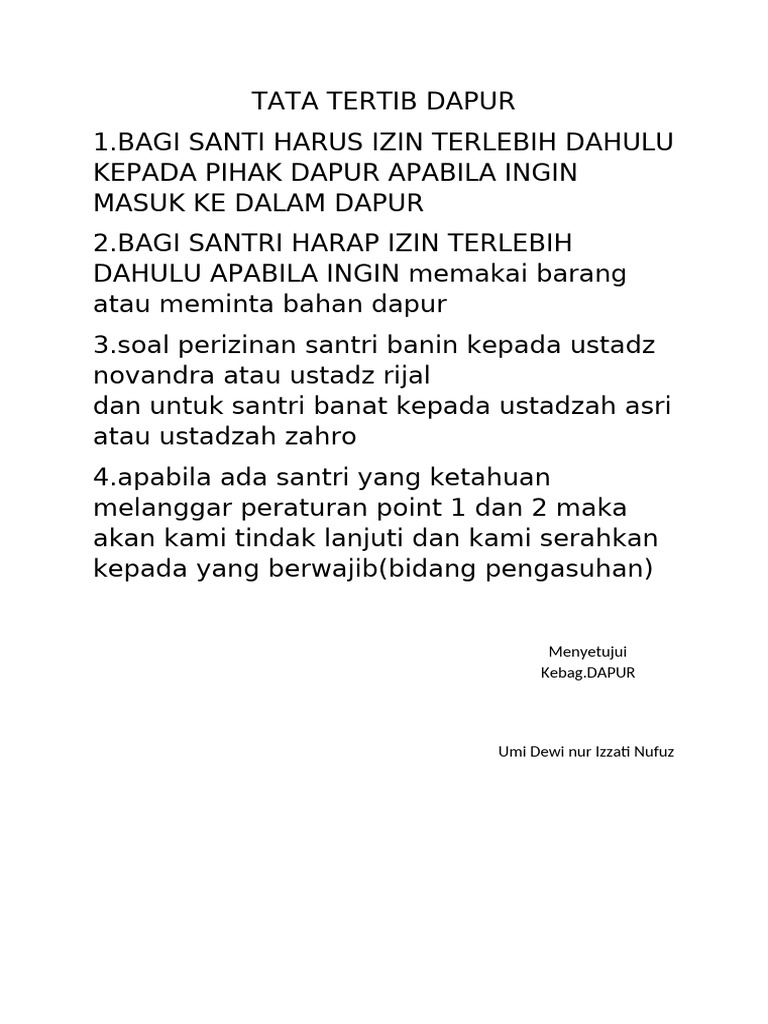 Tata Tertib Dapur | PDF