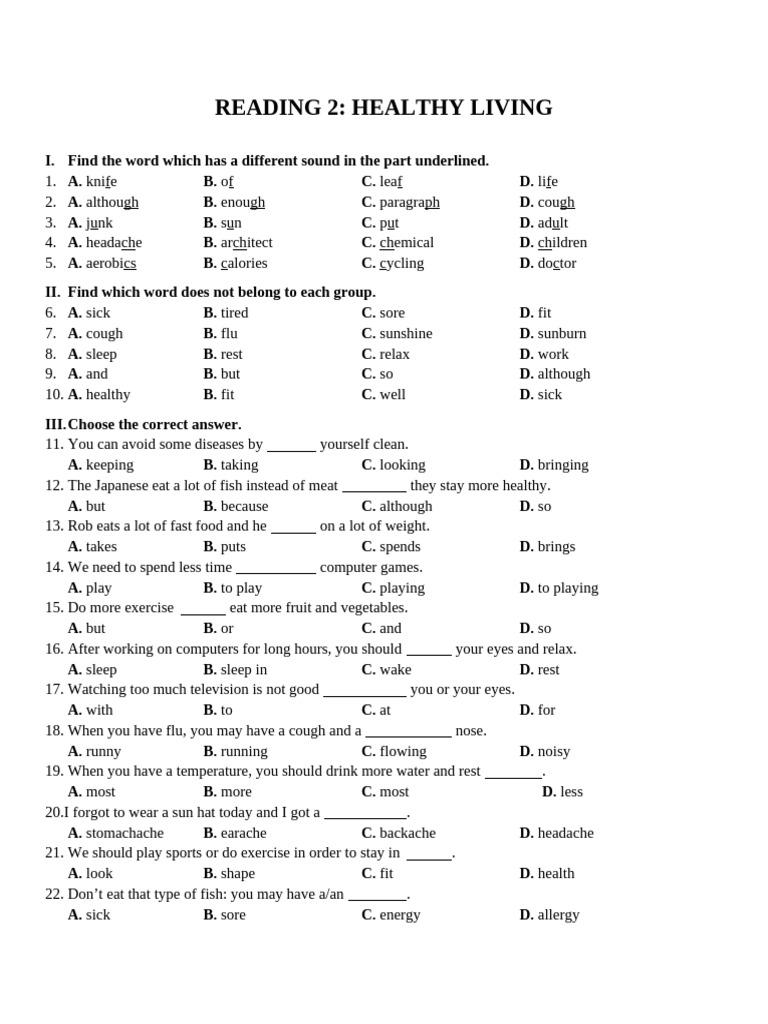 Reading 7.2 Healthy Living | PDF