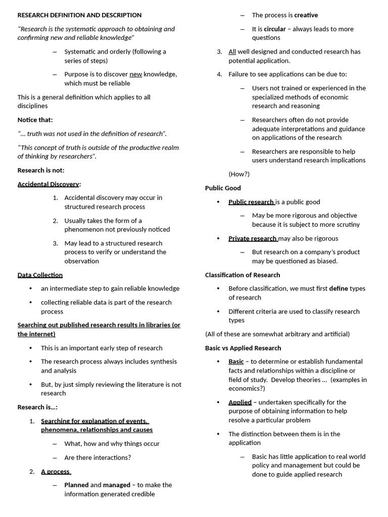 RESEARCH DEFINITION AND DESCRIPTION | PDF