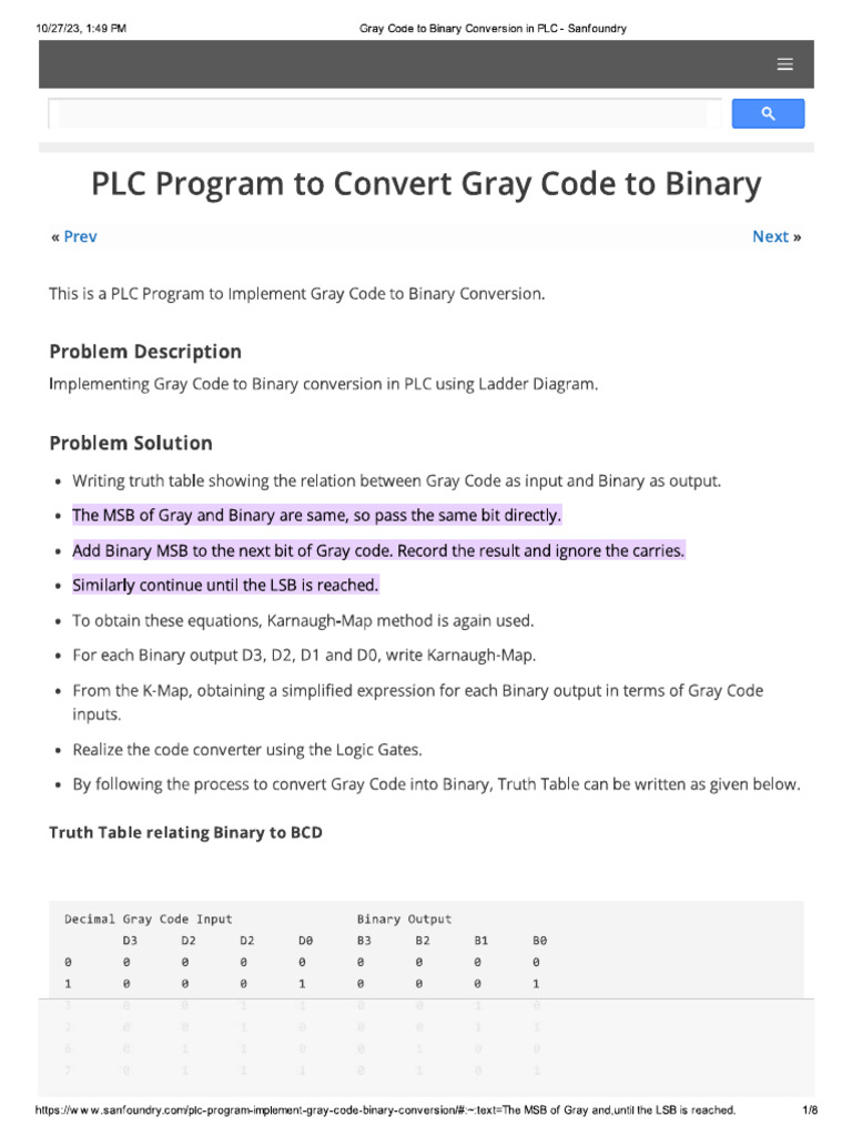 Gray Code To Binary Conversion in PLC - BATCH 2 | PDF