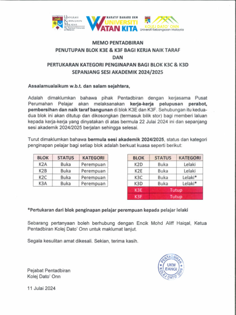 Memo Pentadbiran KDO | PDF