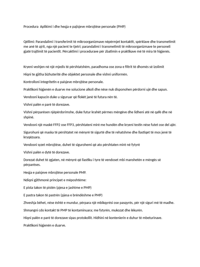 Procedura Aplikimi I Dhe Heqja e Pajisjeve Mbrojtëse Personale | PDF