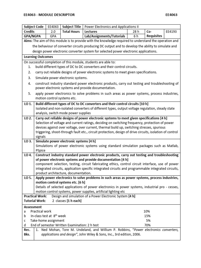 Ee4063 - Module Descriptor | PDF