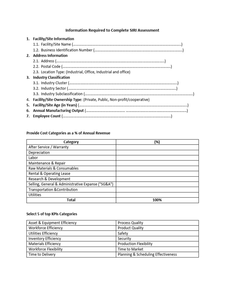 Attachment 1 - Information Required To Complete SIRI Assessment | PDF