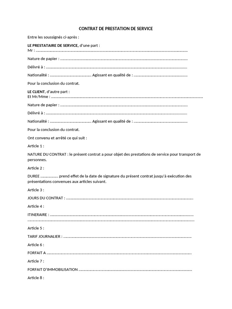 Contrat de Prestation de Service | PDF