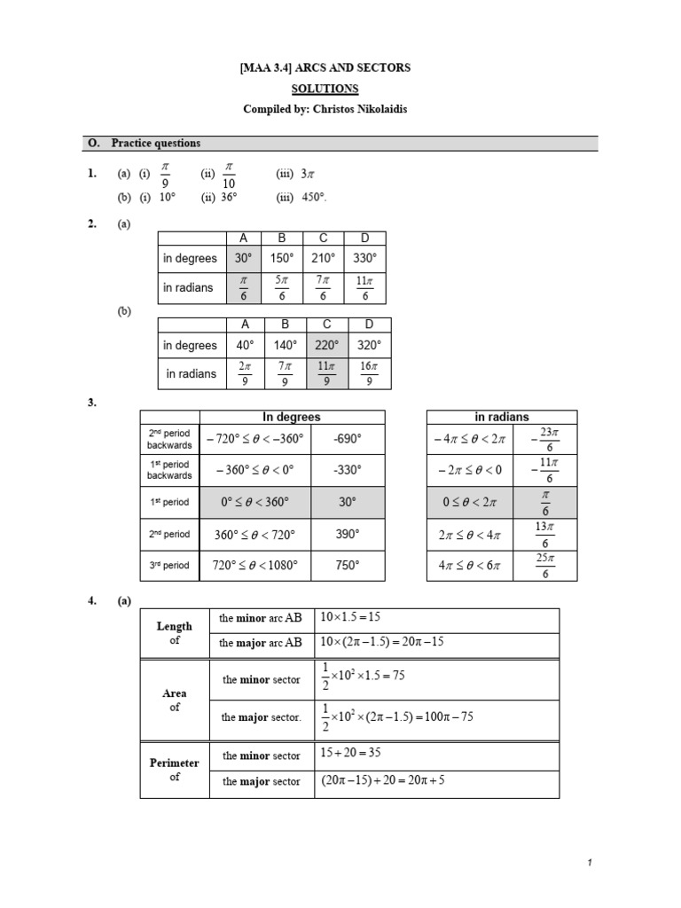 (MAA 3.4) ARCS AND SECTORS - Solutions | PDF