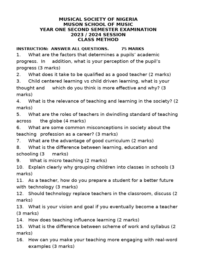 Musical Society of Nigeria Muson School of Music Year One Second ...