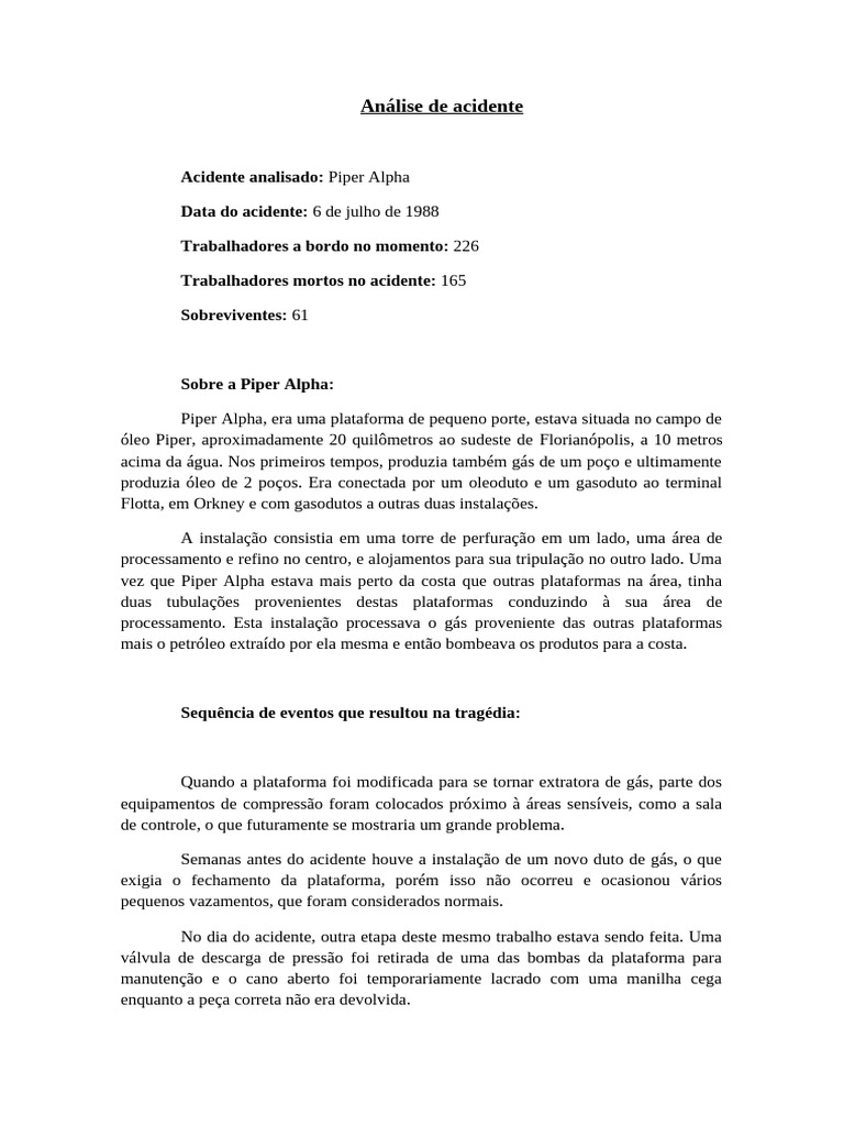 Exmplo 1 - análise de acidente -piper alpha | PDF