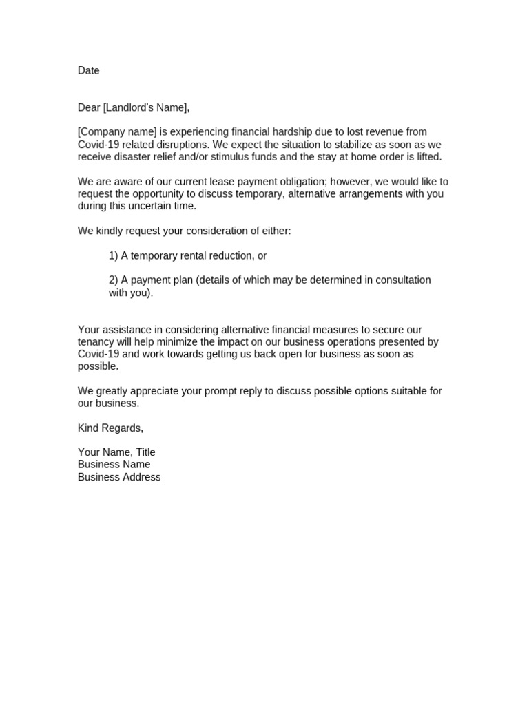 Business Rent Reduction Letter Template 1 | PDF