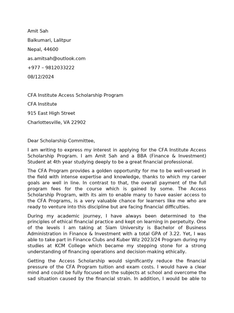 Amit Sah Cfa Scholarship Application Pdf