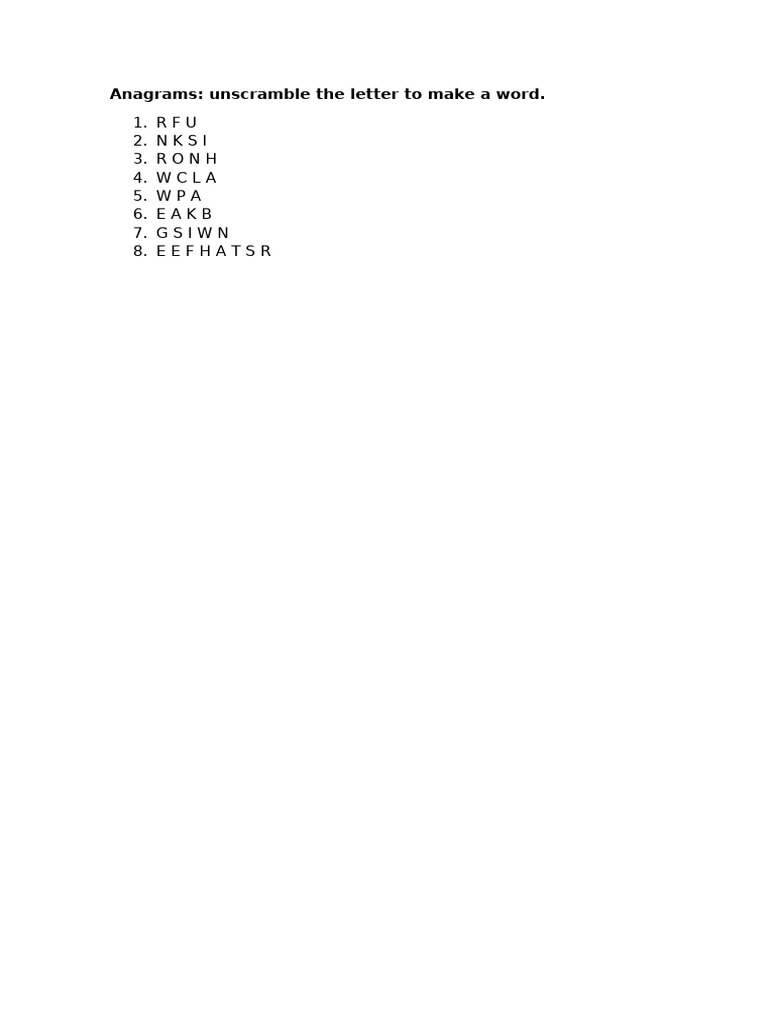 Anagrams - Animals Parts | PDF