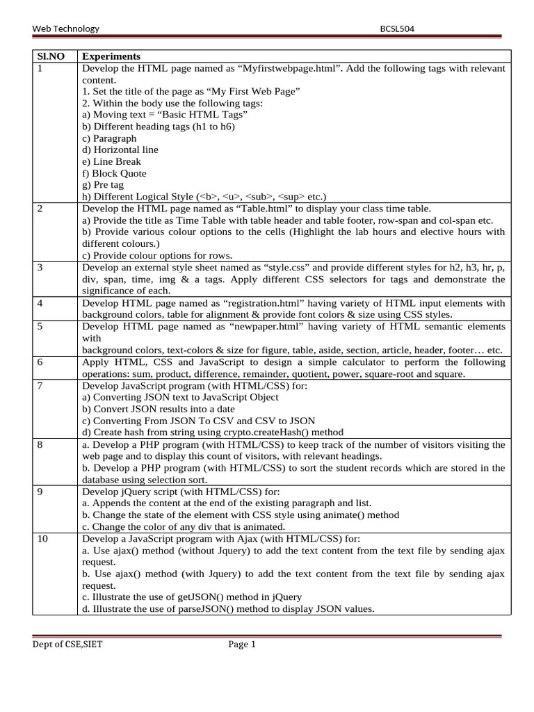 Web Lab Manual | PDF