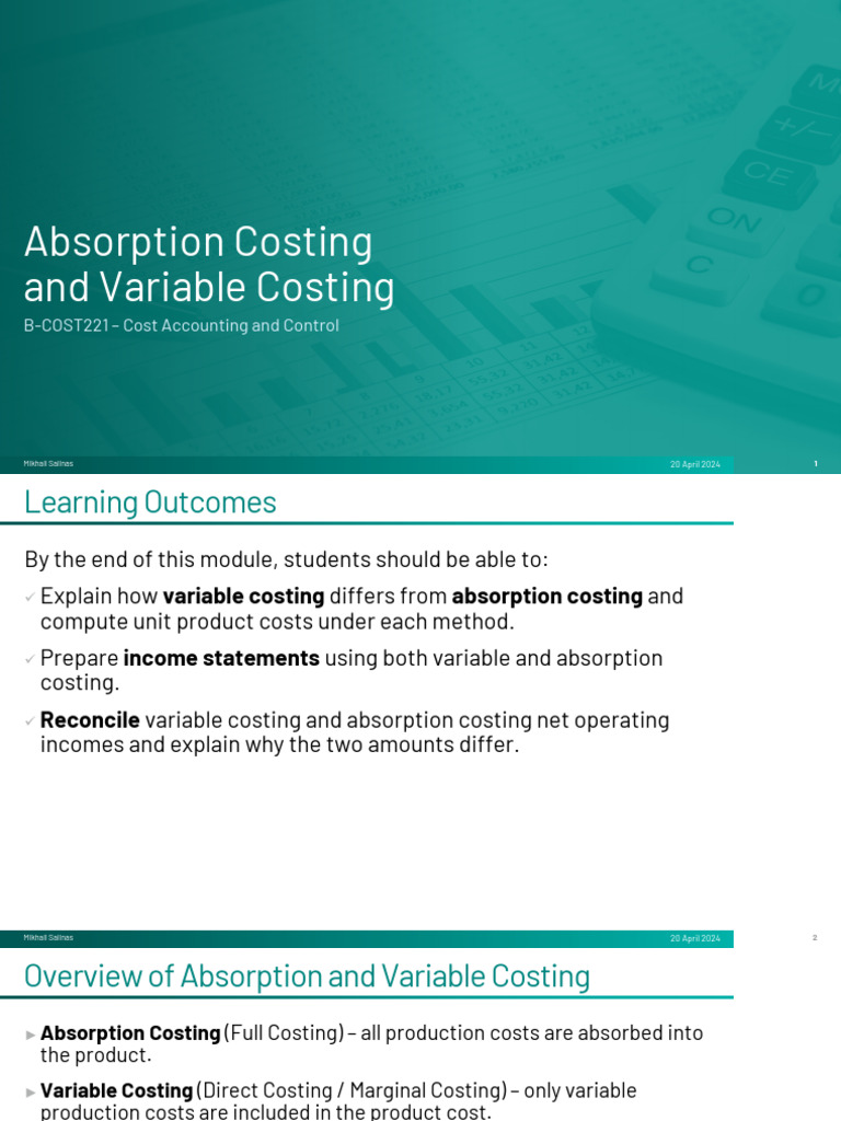 L4 - Absorption Costing and Variable Costing (04.20.2024) | PDF