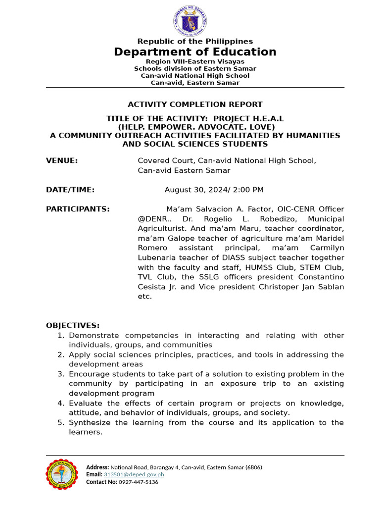 Template For Activity Completion Report 2 | PDF