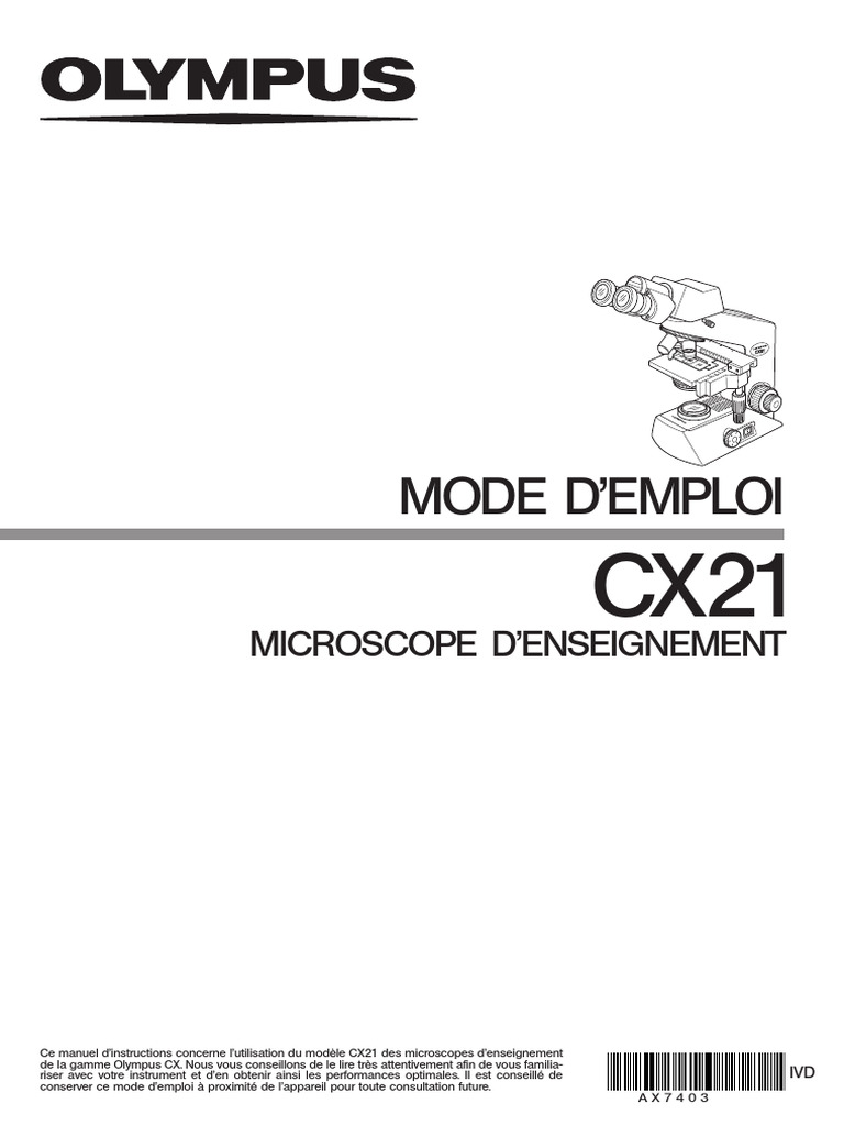 Olympus CX21 Instruction Manual (FR) | PDF