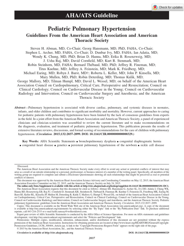 Abman Et Al 2015 Pediatric Pulmonary Hypertension | PDF