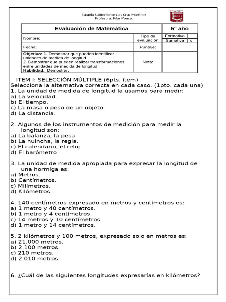 Eval 5°unidmedida | PDF
