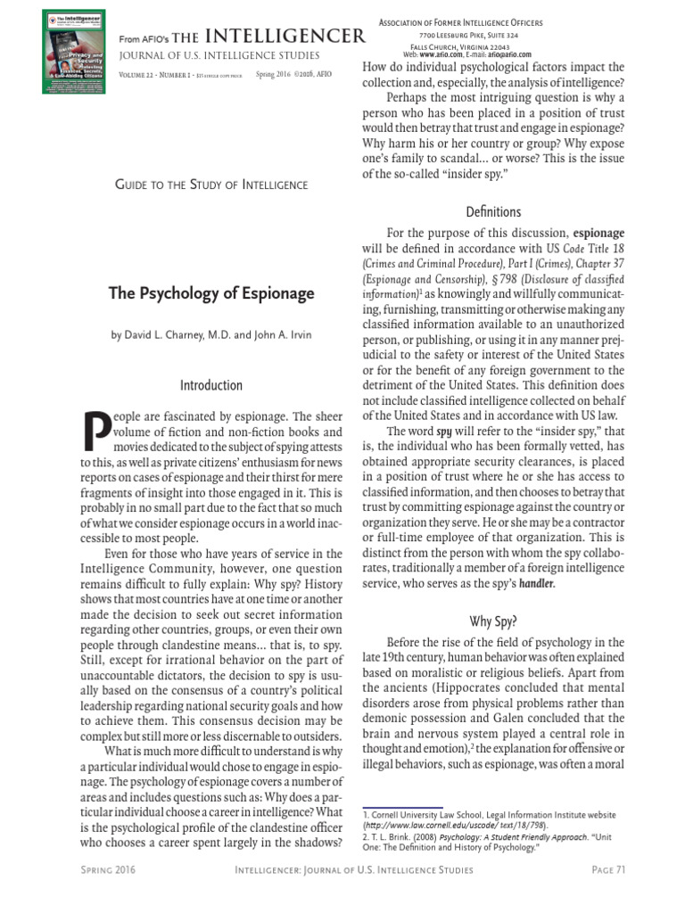 Understanding Espionage Psychology | PDF | Espionage | Motivation