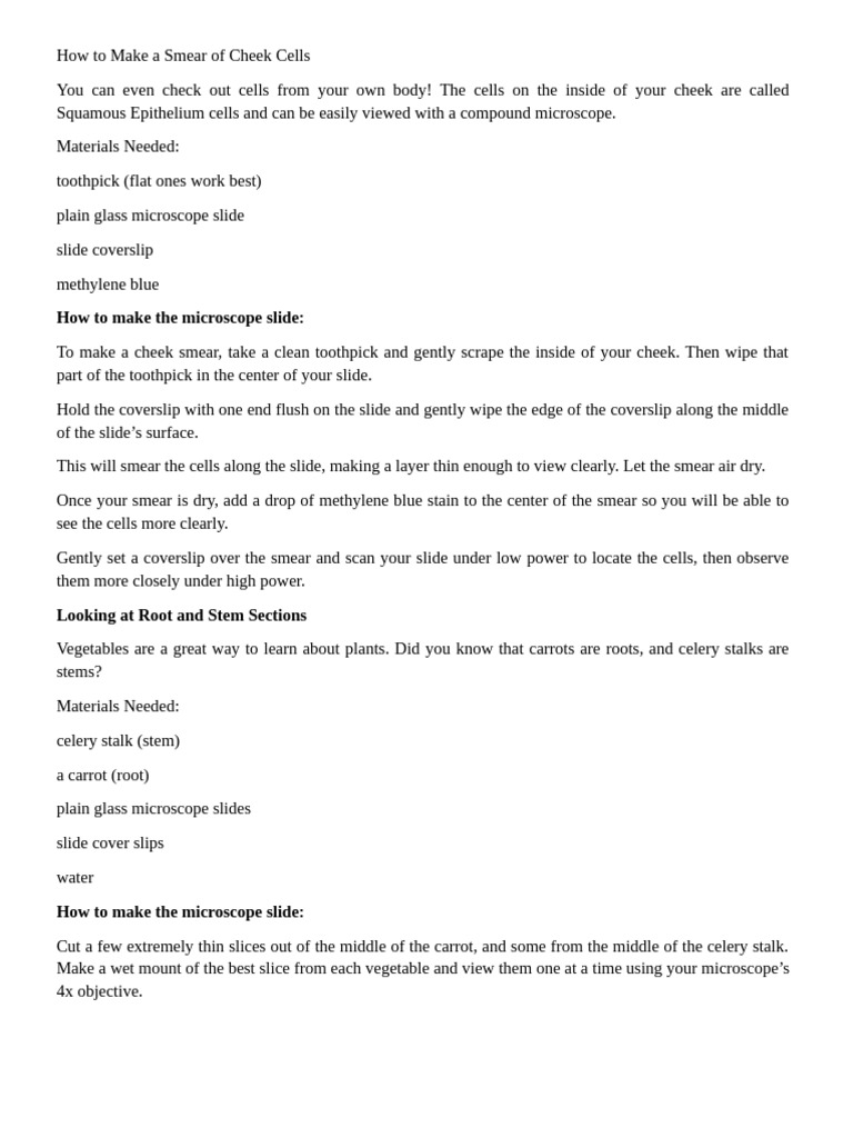 How To Make A Smear of Cheek Cells | PDF
