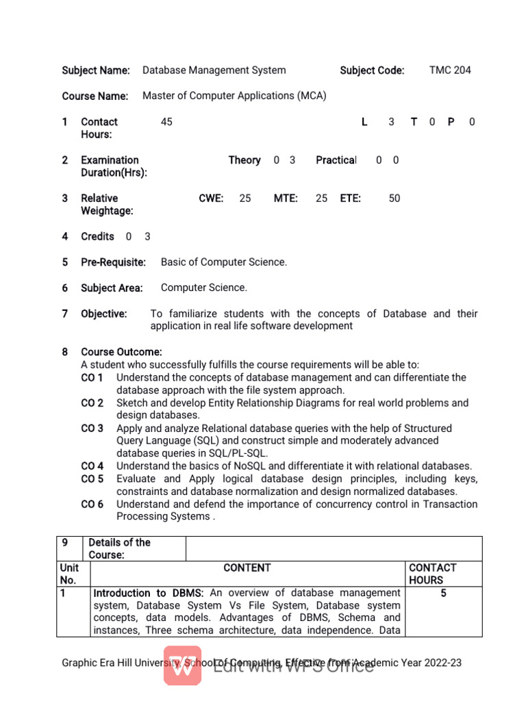 TMC 204 Database Management System | PDF | Databases | Relational Database