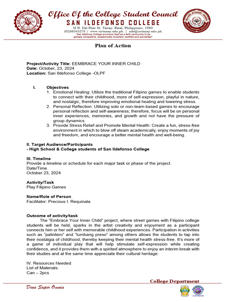 Pinoy Games Action Plan | PDF