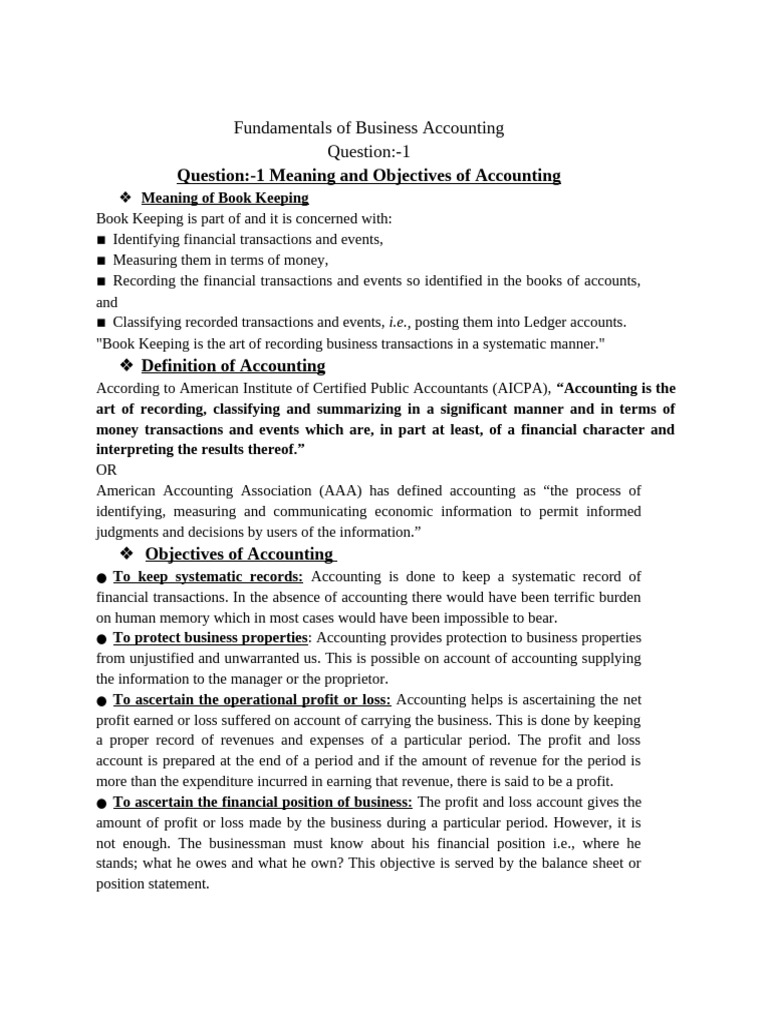 Fundamentals of Business Accounting | PDF