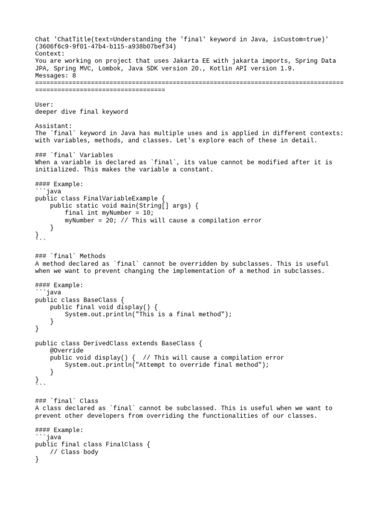 Final Keyword | PDF | Method (Computer Programming) | Class (Computer ... Final Keyword | PDF | Method (Computer Programming) | Class (Computer ...