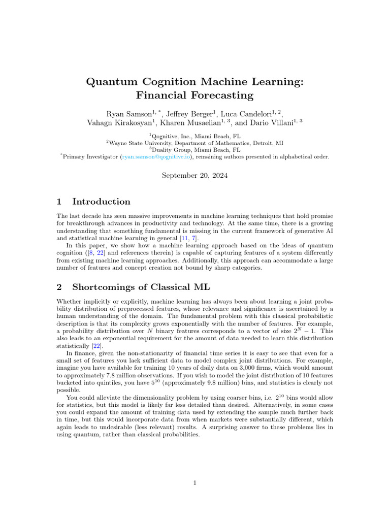 Quantum Cognition Financial Forecasting | PDF