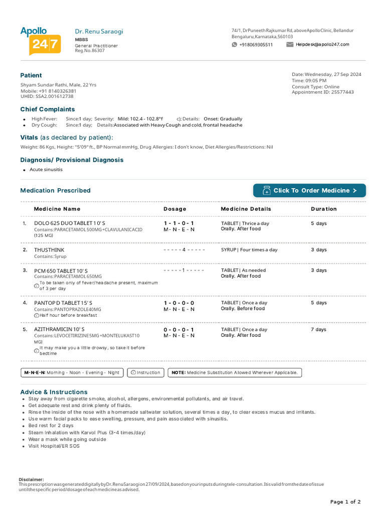 Apollo Prescription | PDF