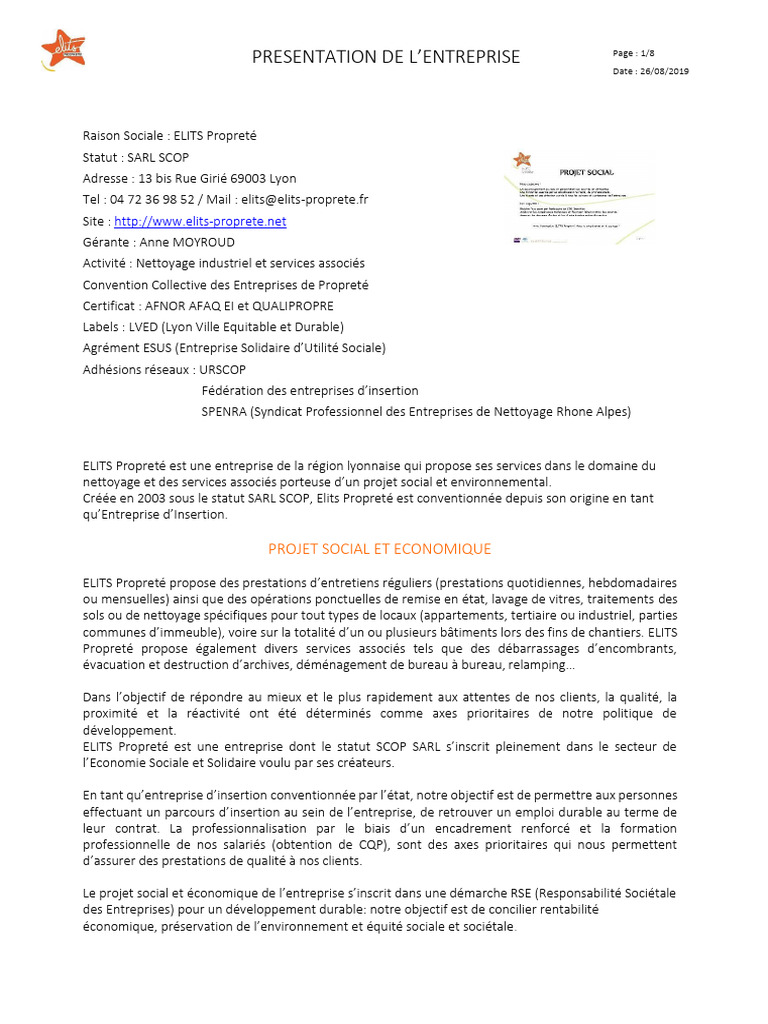Présentation de Lentreprise Elits Propreté | PDF