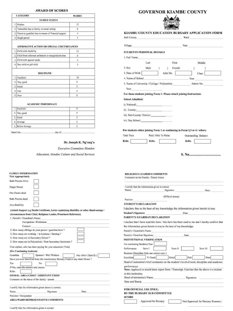 Kiambu County Education Busary Application Form | PDF